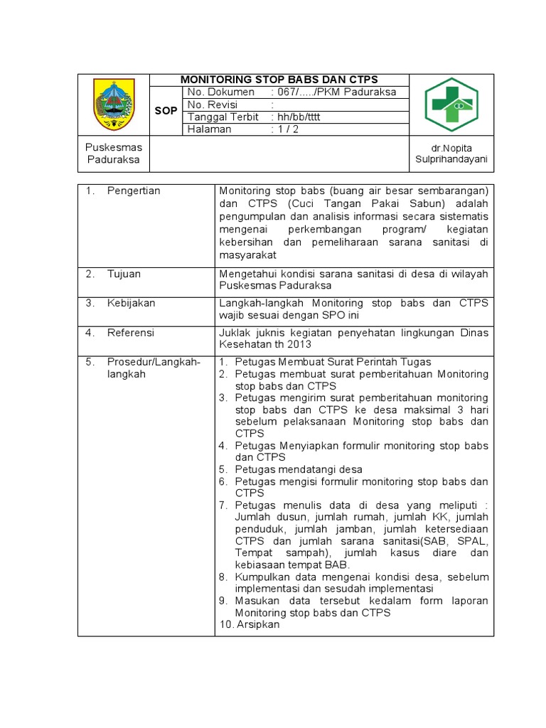 SOP Monitoring BABS DAN CTPS Di Desa | PDF