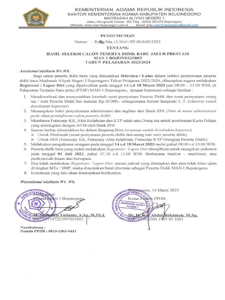 Pengumuman PPDB 23-24 Ok | PDF