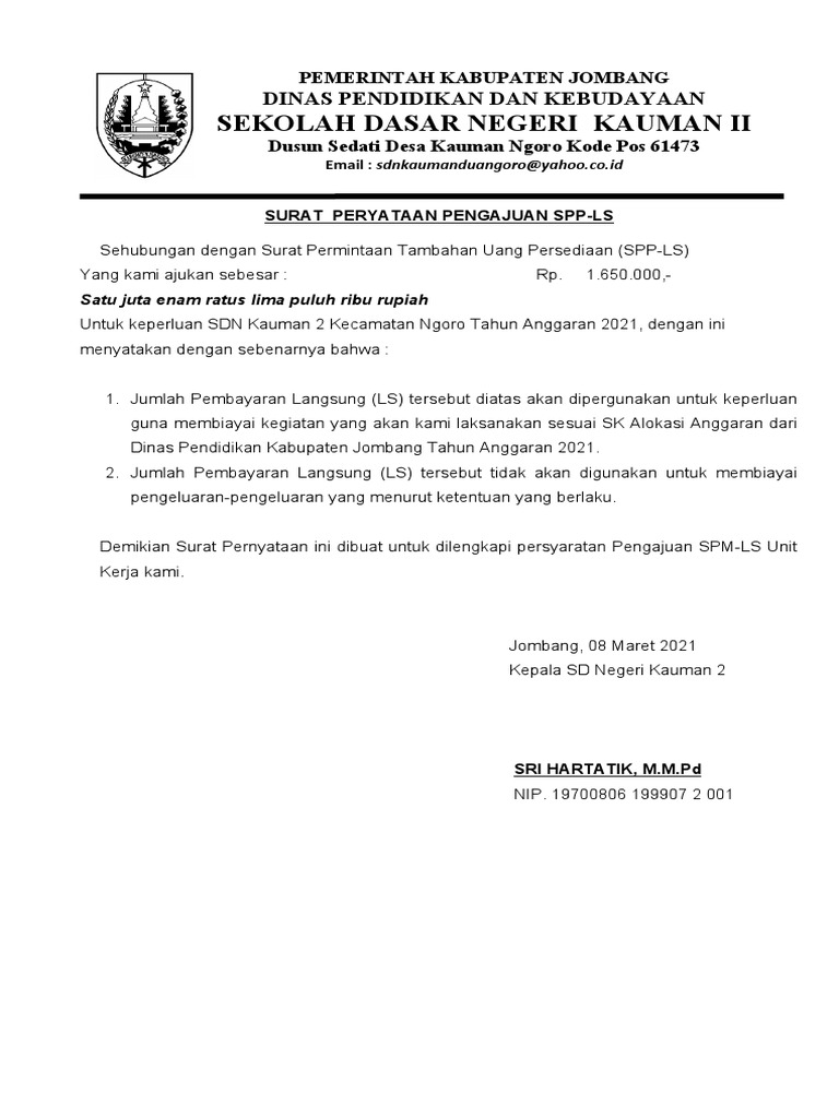 Surat Peryataan Pengajuan SPP-LS | PDF