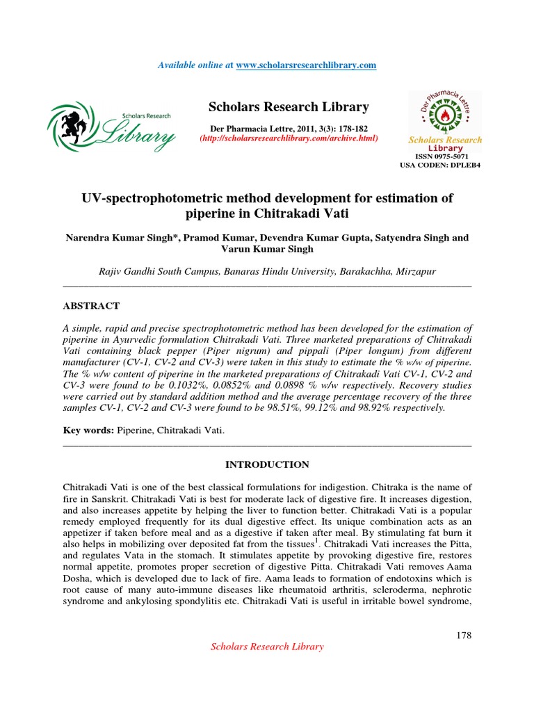 Uvspectrophotometric Method Development For Estimation of Piperine in ...