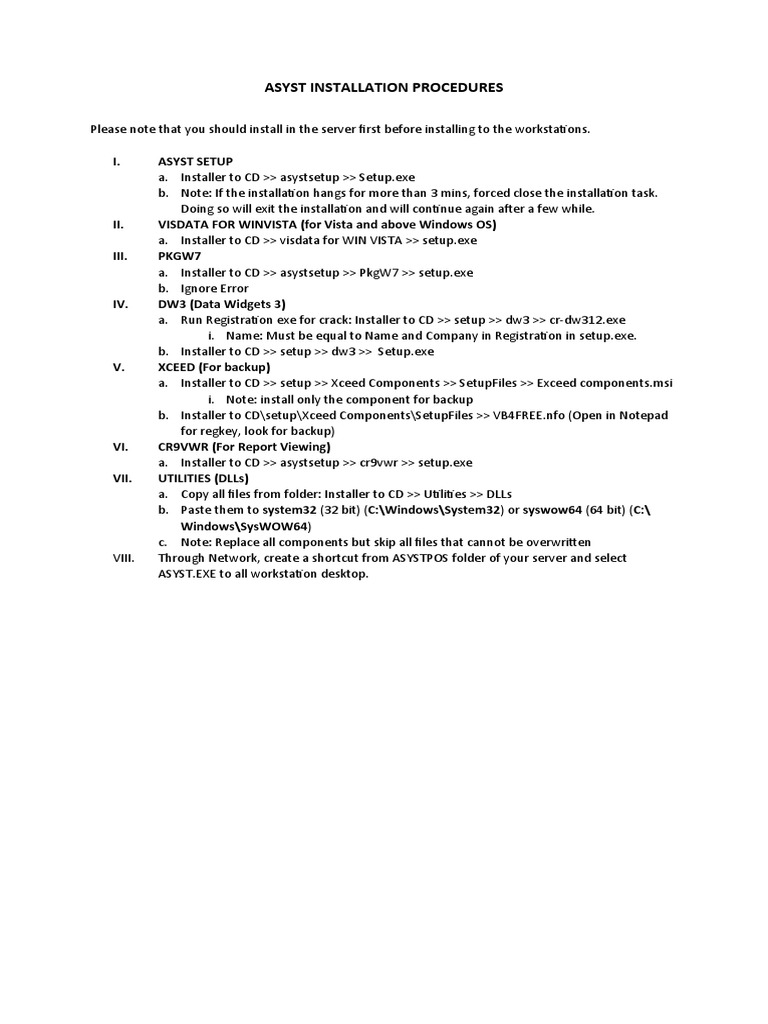 ASYST INSTALLATION - Access | PDF