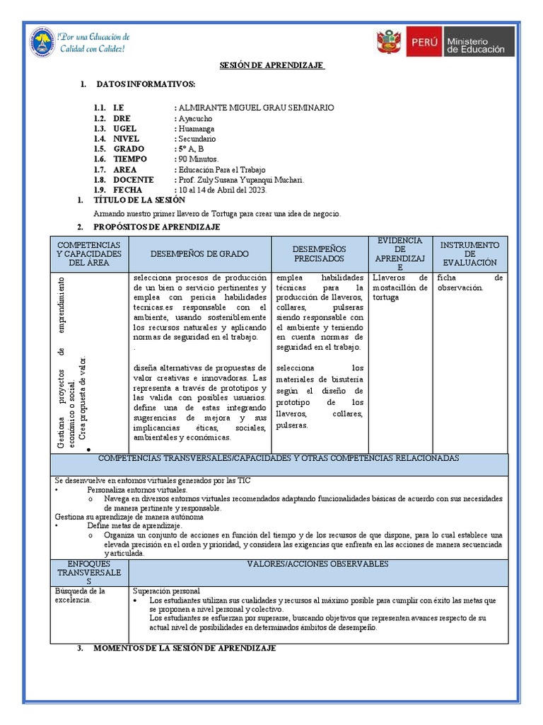 SESIÓN DE APRENDIZAJE - Llavero de Tortuga5 | PDF | Aprendizaje ...