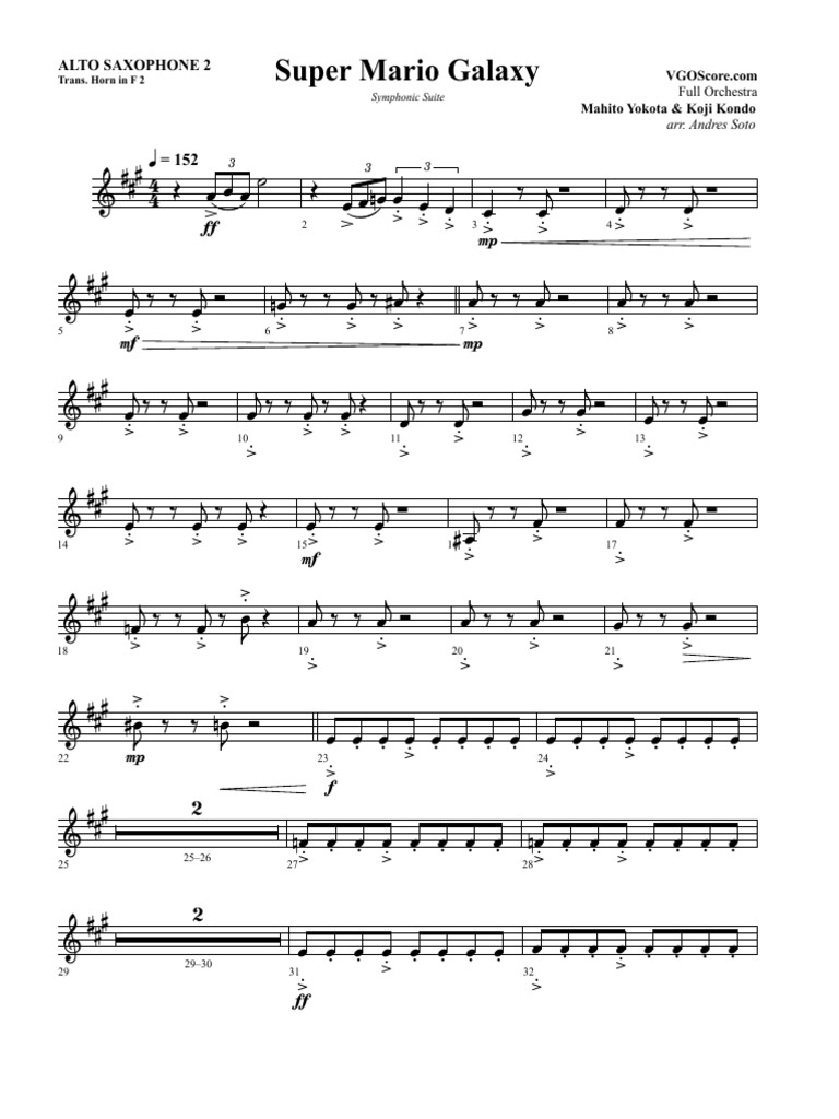 Alto Sax Horn 2 Transcription MARIO GALAXY | PDF | Saxophone | Nintendo
