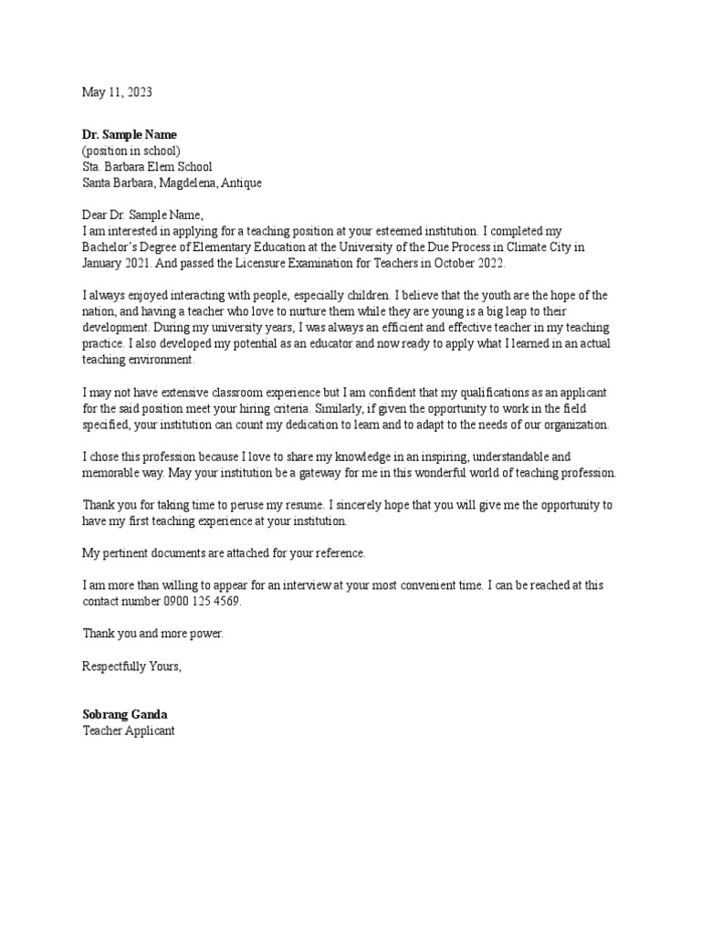 Sample Resignation Letter Teacher | PDF