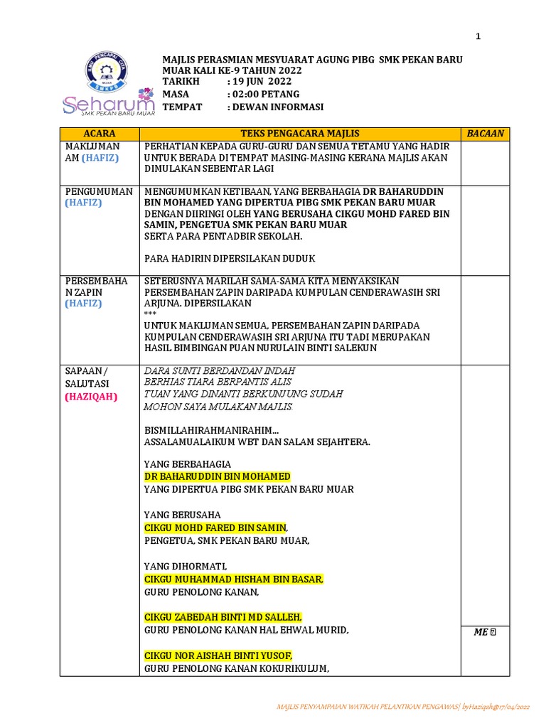 Teks MC Mesyuarat Agung Pibg | PDF