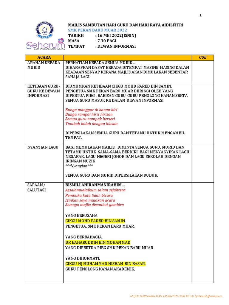 Teks MC Hari Guru Hari Raya | PDF