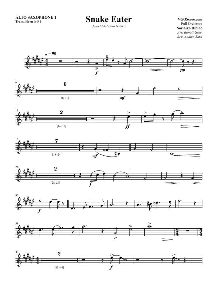 Alto Sax Horn 1 Transcription SNAKE EATER | PDF