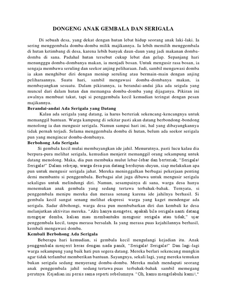 Dongeng Anak Gembala Dan Serigala Pdf