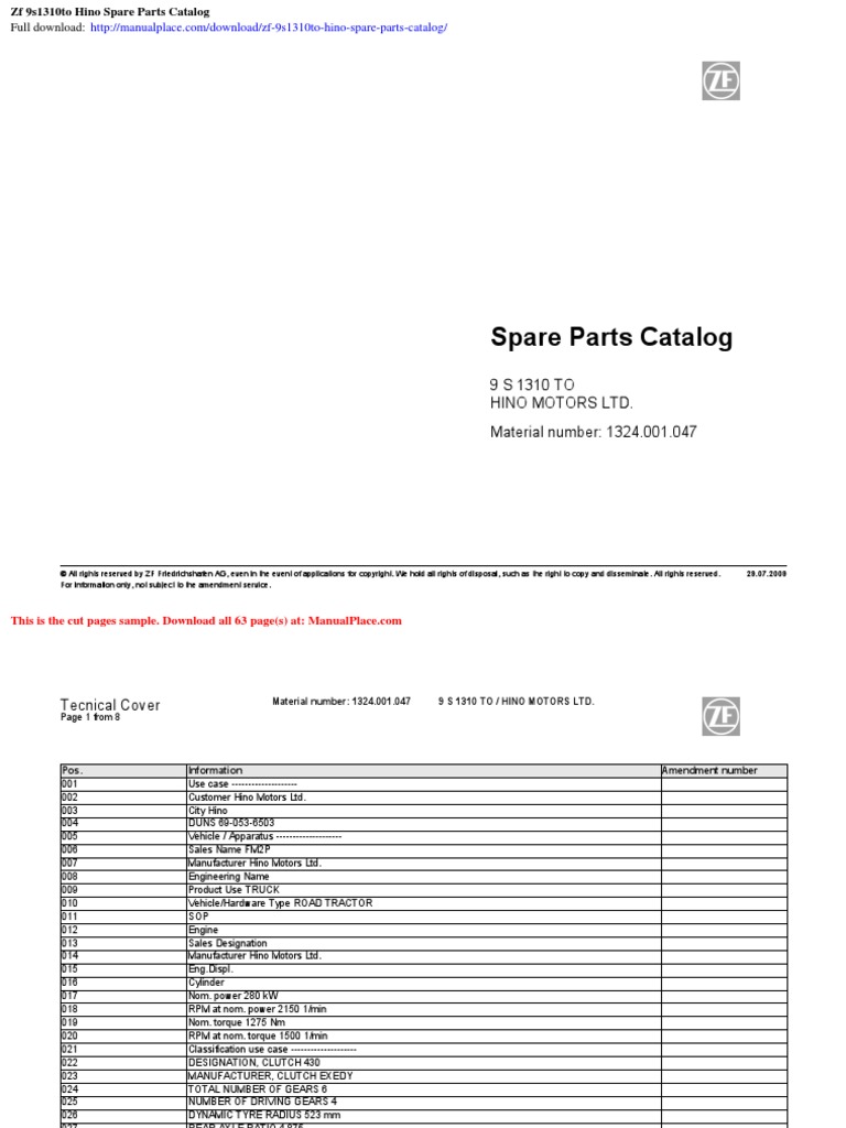 ZF 9S1310TO Hino Parts Catalog | PDF