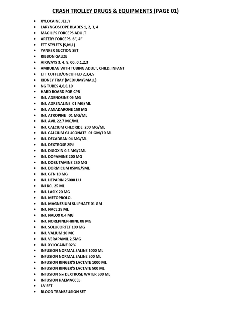 Crash Trolley Drugs Overview | PDF | Wellness