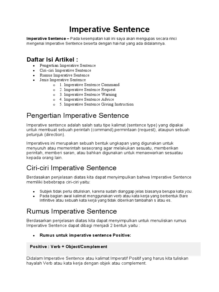 Imperative Sentence | PDF