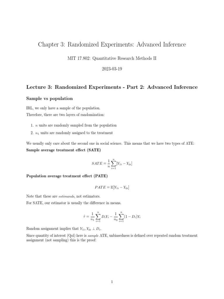 Chapter 3 Randomized Experiments Advanced Inference | PDF | Variance | Estimator