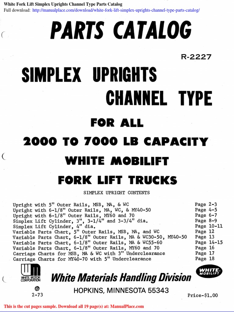 White Fork Lift Simplex Uprights Channel Type Parts Catalog | PDF