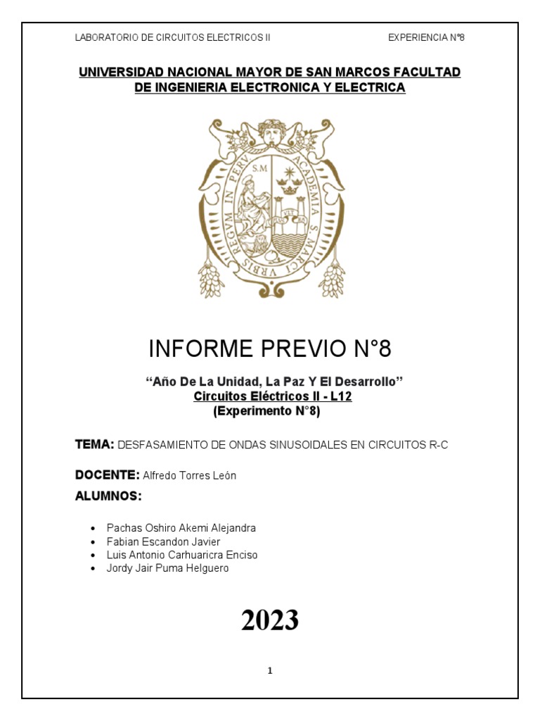 INFORME PREVIO 8 - Circuitos Eléctricos II | PDF | Metrología | Electrónica