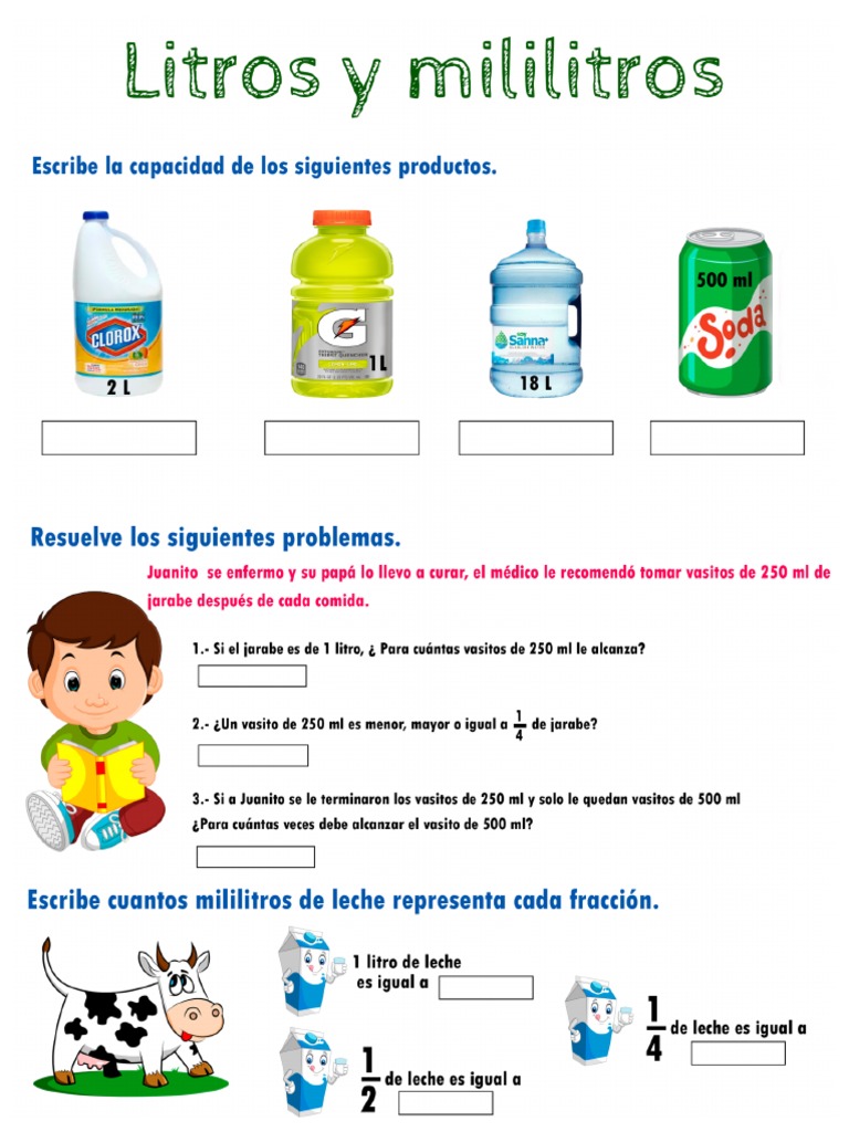 Capacidad Ejercicios. LITROS Y MILILITROS | PDF