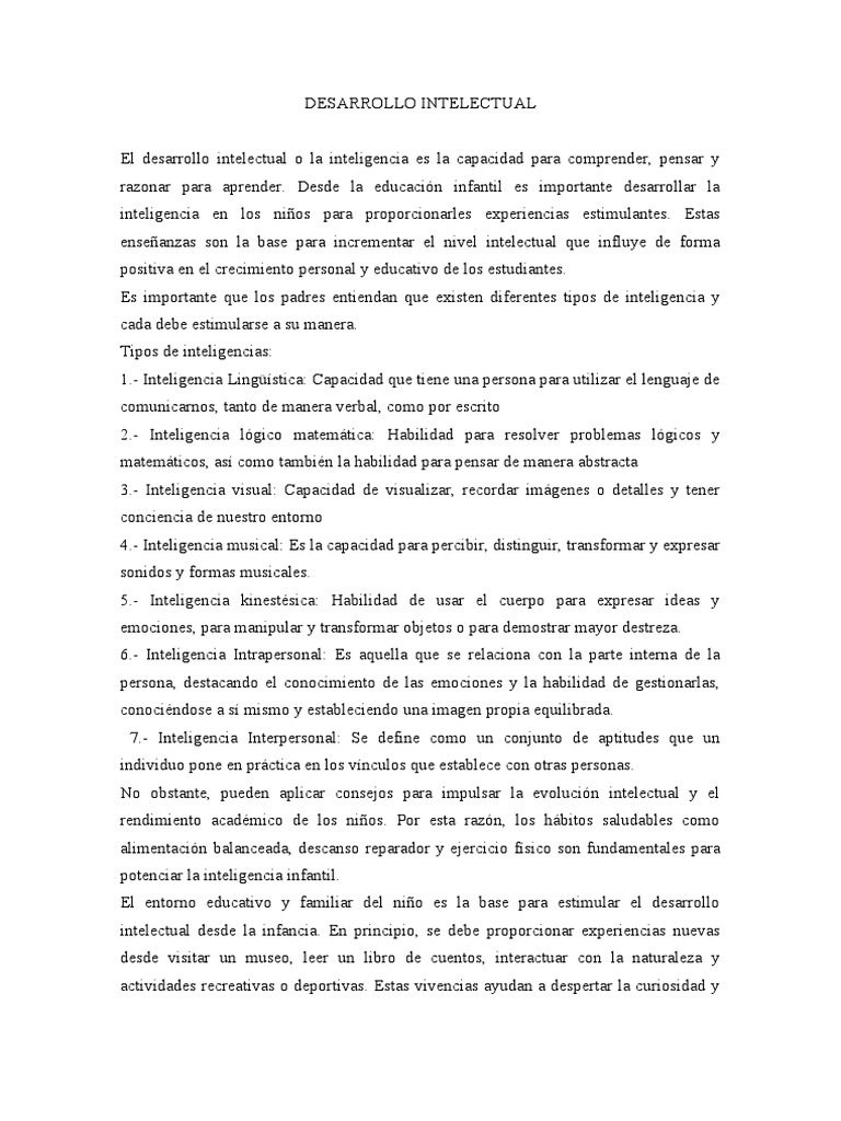 Desarrollo Intelectual | PDF | Inteligencia | Aprendizaje