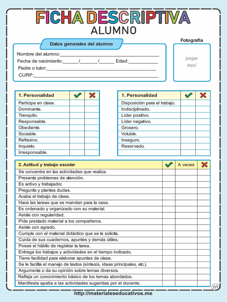 Ficha Descriptiva De Un Alumno De Primaria Wood Scribd/fichas ...