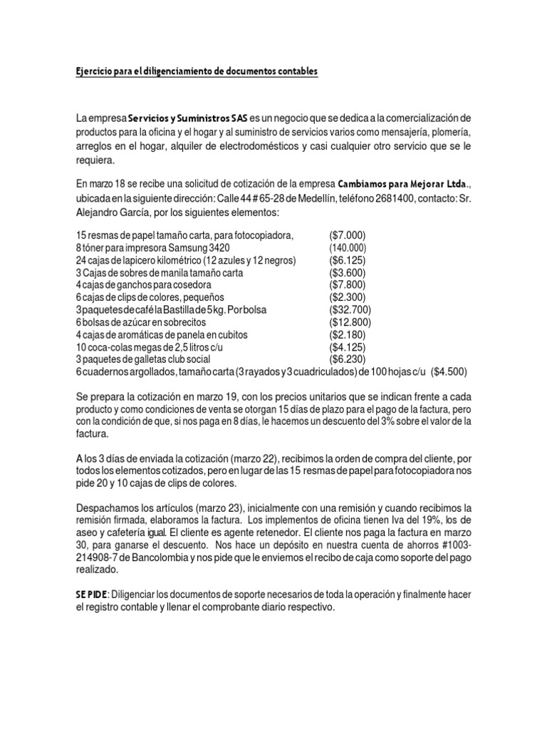 Ejercicio Documentos Contables | PDF | Factura | Business