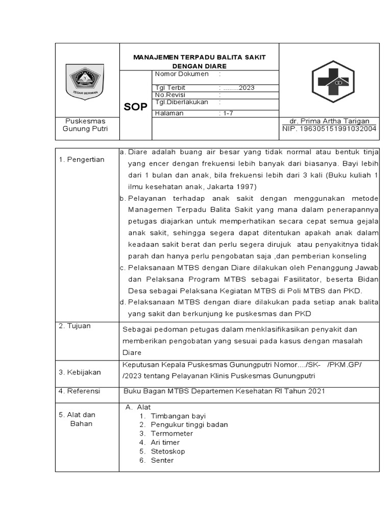 Sop Diare MTBS | PDF