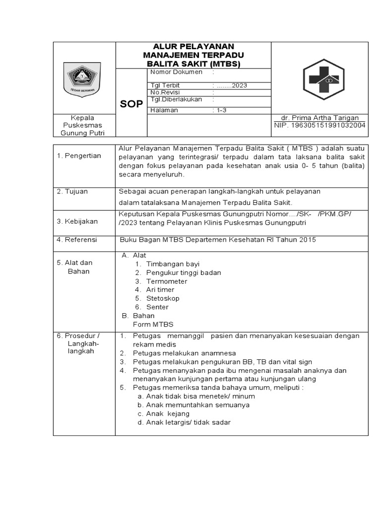 SOP Alur Pelayanan MTBS | PDF