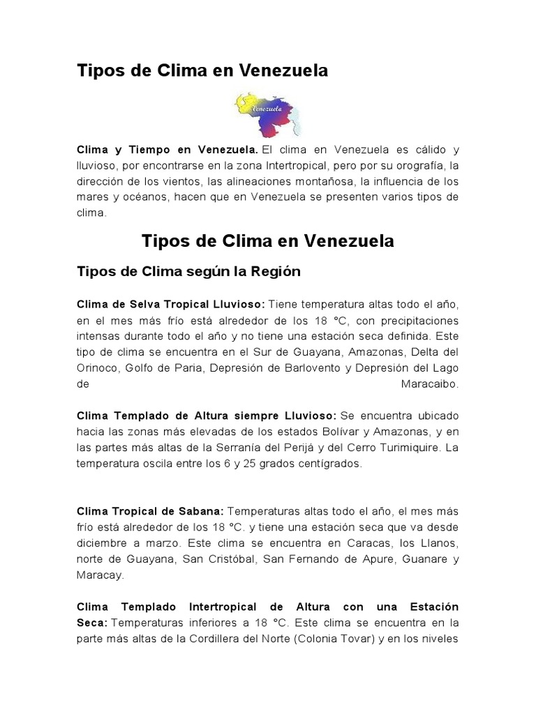 Tipos de Clima en Venezuela | PDF