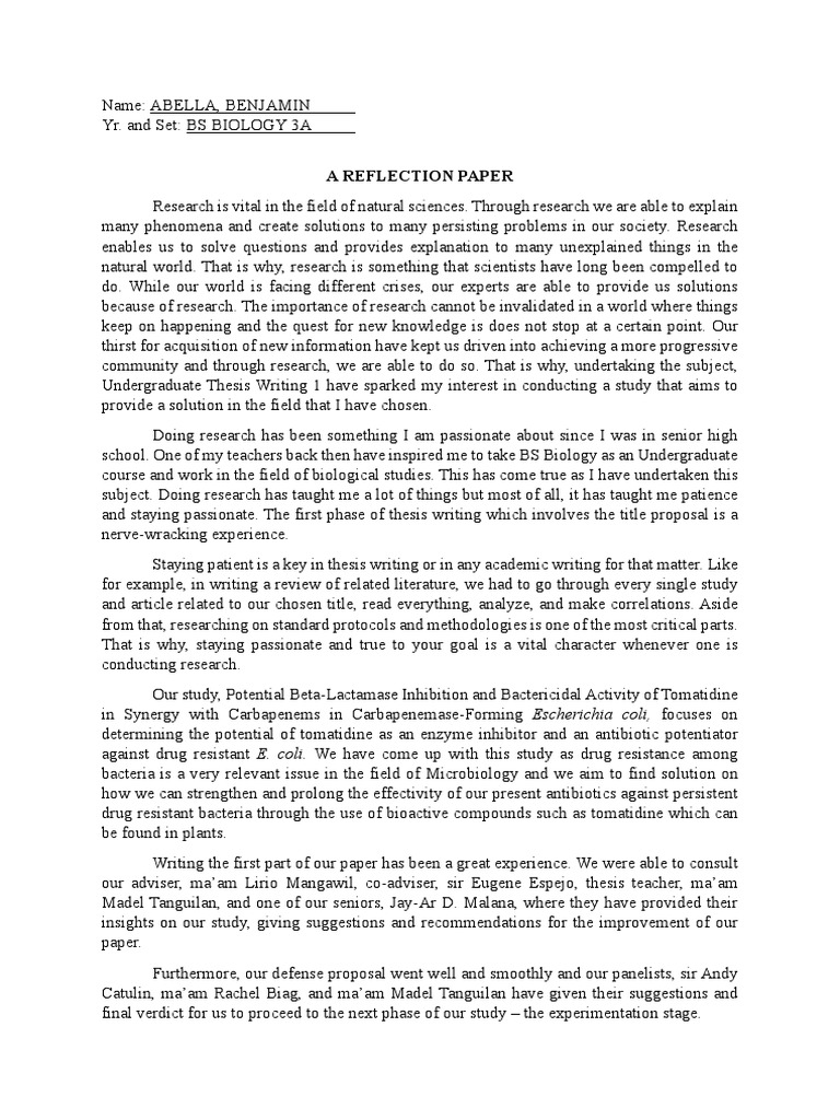 Reflection Paper - Abella | PDF | Antimicrobial Resistance | Thesis