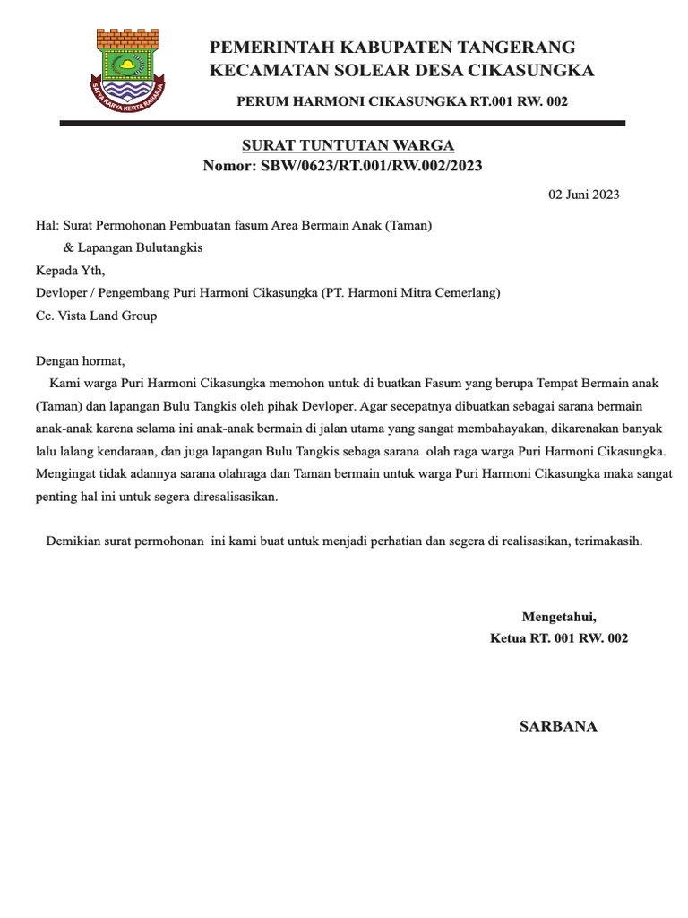 Surat Permohonan Fasum | PDF