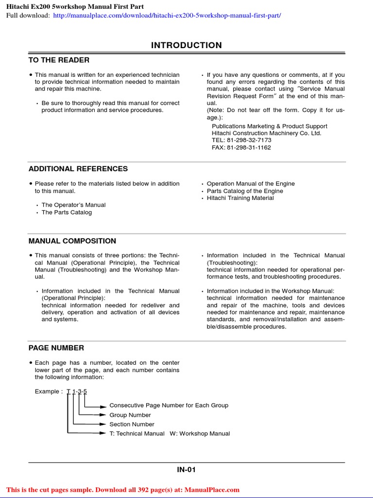 Hitachi Ex200 5workshop Manual First Part | PDF | International System Of Units | Metrology