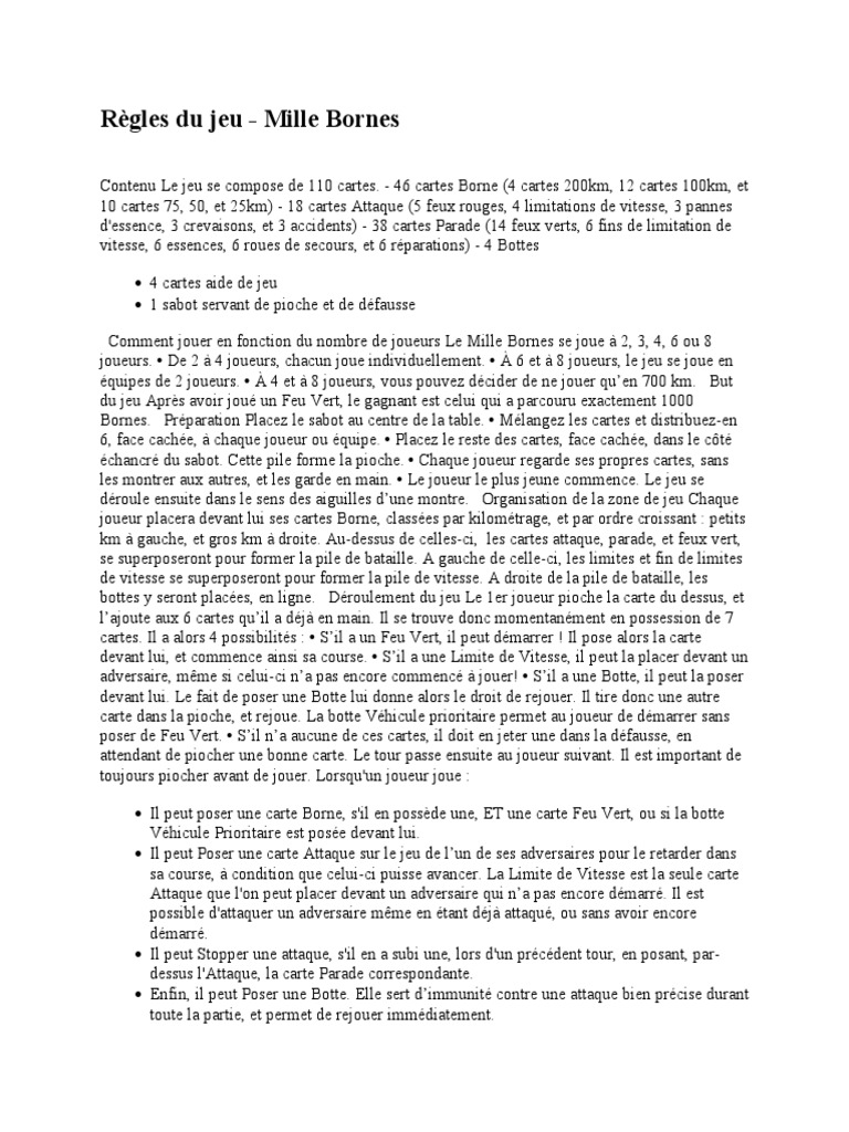 Regles Du Jeu Mille Bornes | PDF