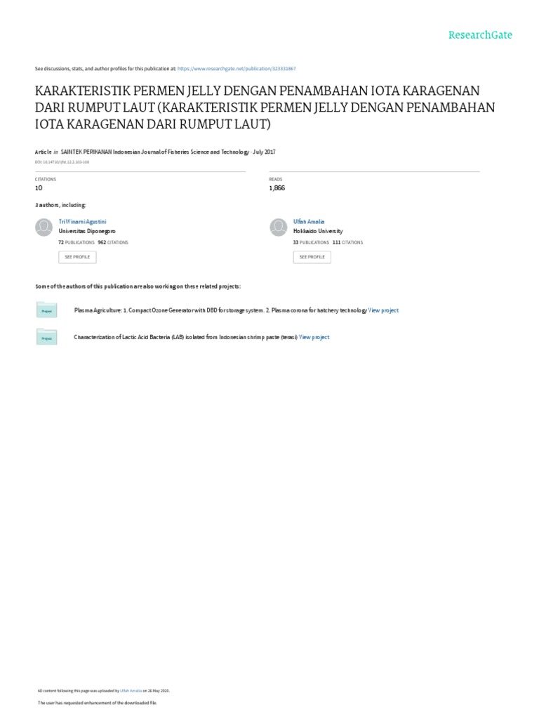 Karakteristik Permen Jelly Dengan Penambahan Iota | PDF