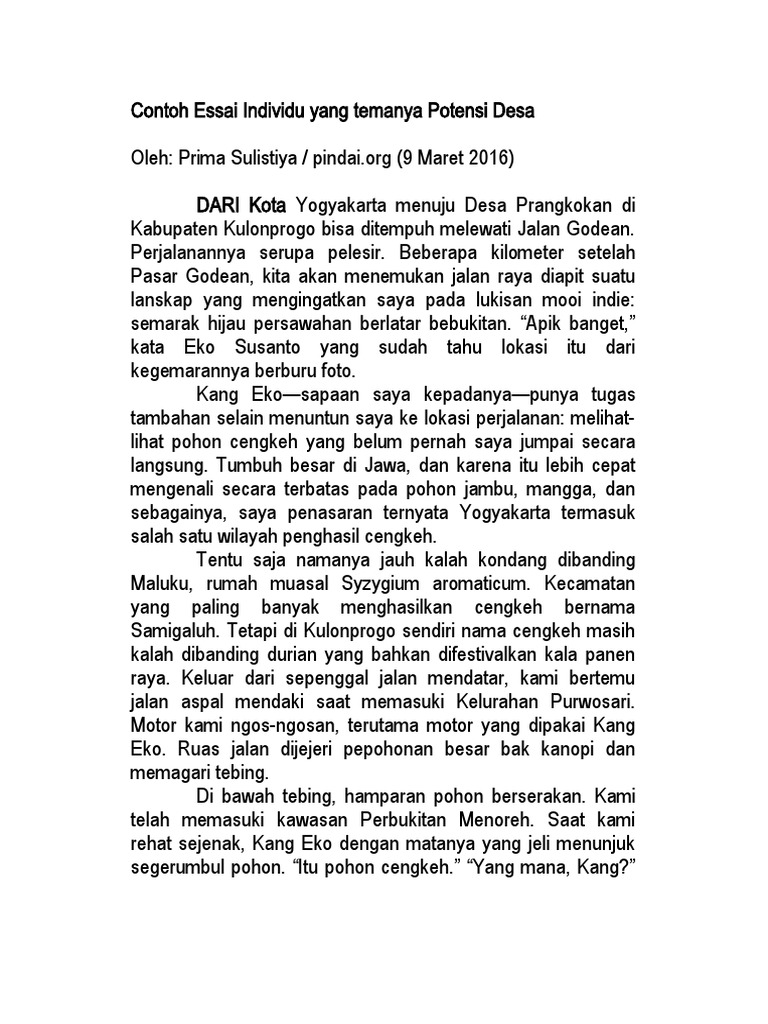 Contoh Essai Individu Yang Temanya Potensi Desa | PDF