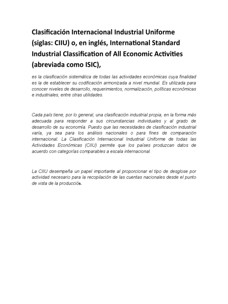 Clasificación Internacional Industrial Uniforme | PDF