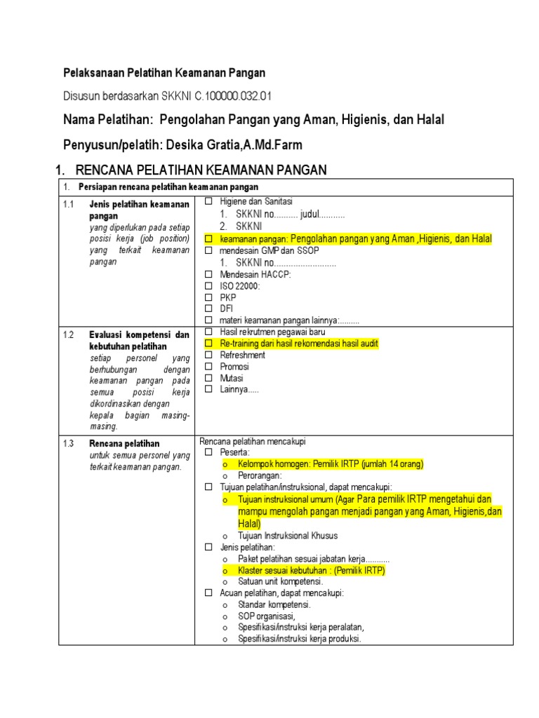 Form 2. Melakukan pelatihan keamanan pangan update 2022 (2) (2) | PDF