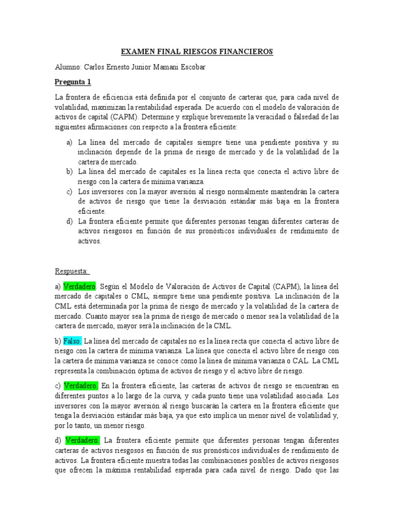 Examen Final Mamani Escobar Carlos | PDF | Basilea Ii | Riesgo crediticio