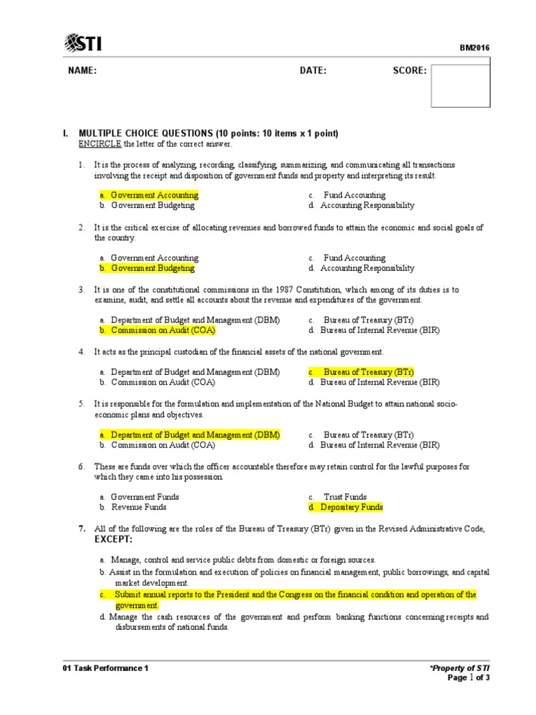01 Task Performance 1 | PDF | Budget | Audit