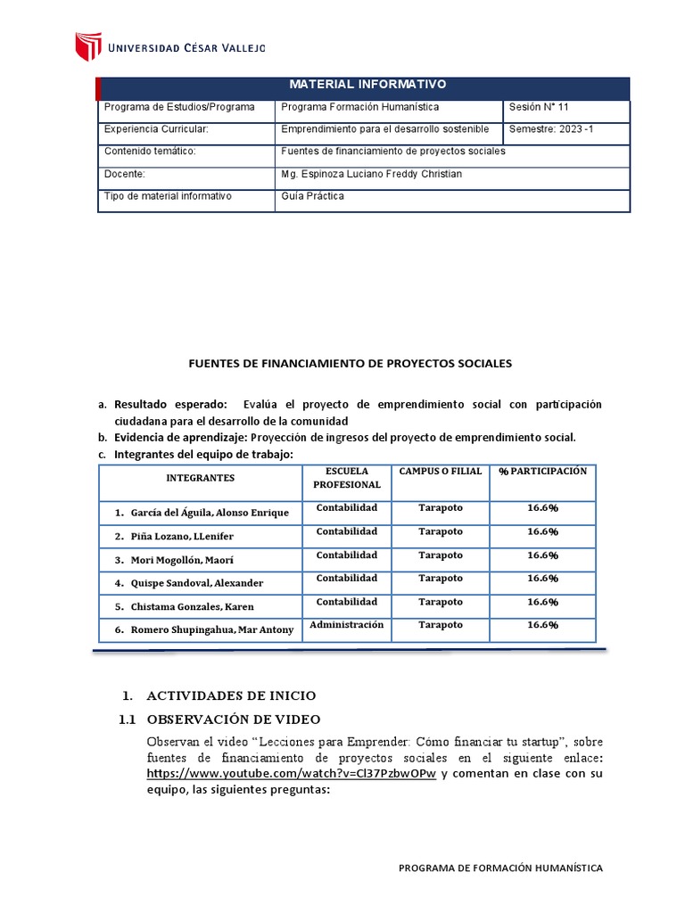 Guía práctica N° 11 | PDF | Iniciativa empresarial | Negocios económicos