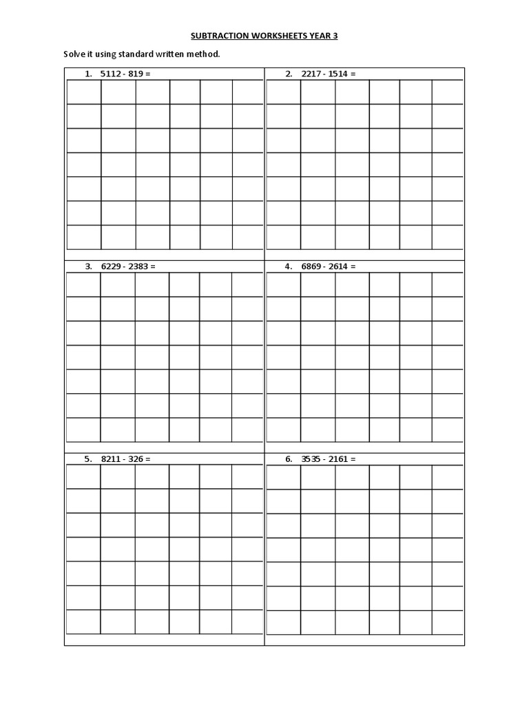 Subtraction Worksheets Year 3 DLP Mathematics | PDF