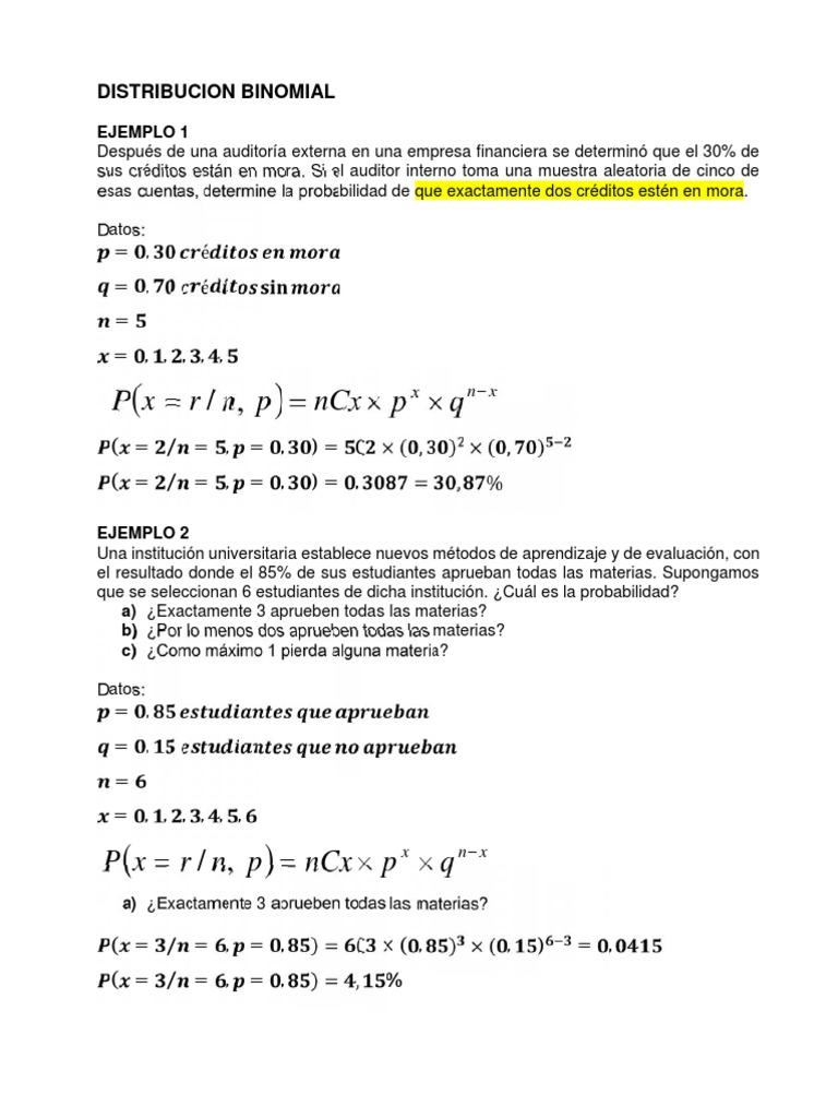 Ejemplos Resueltos de Distribucion Binomial y Poisson | PDF | Distribución de probabilidad ...