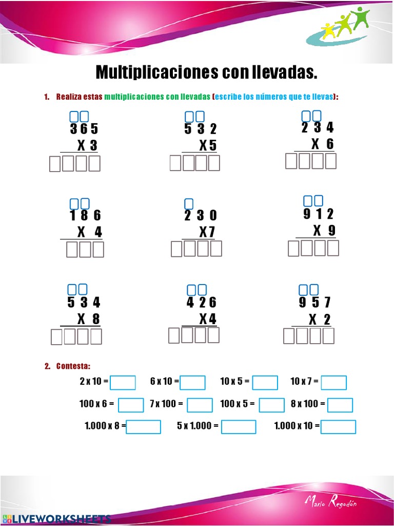 Multiplicaciones con Llevadas para Primaria | PDF