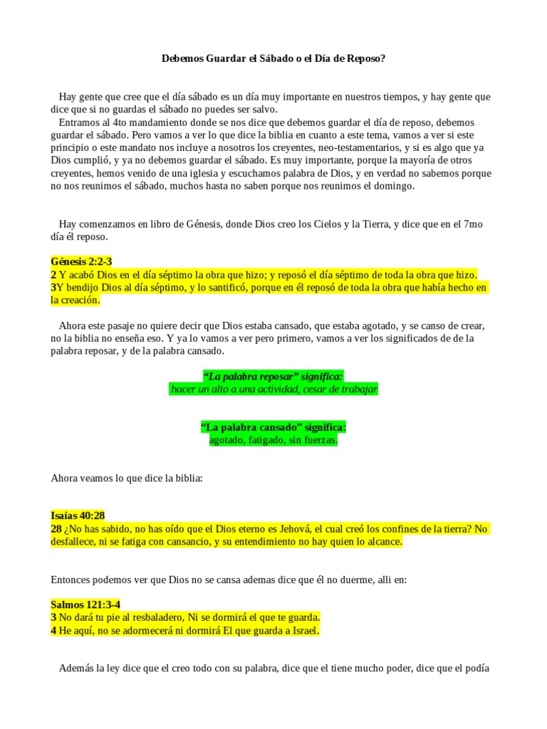 Debemos Guardar El Sábado Pdf