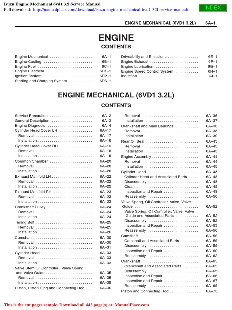 Isuzu Engine Mechanical 6vd1 32l Service Manual | PDF