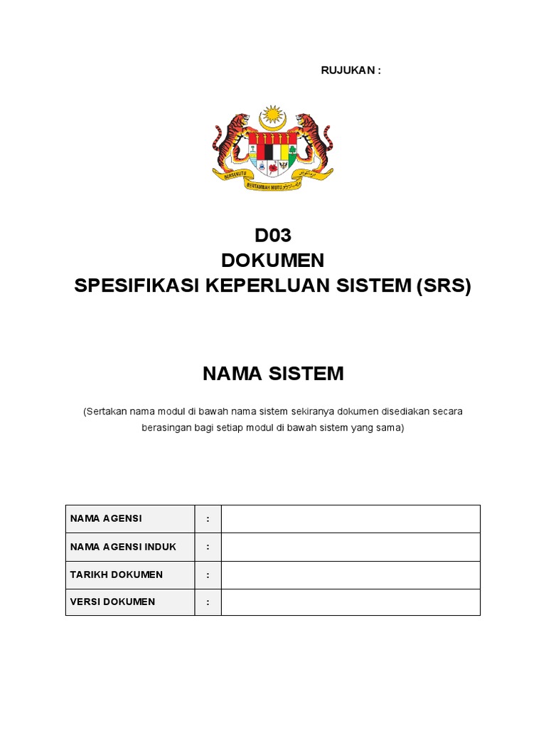 D03 Dokumen Spesifikasi Keperluan Sistem (SRS) : Rujukan | PDF