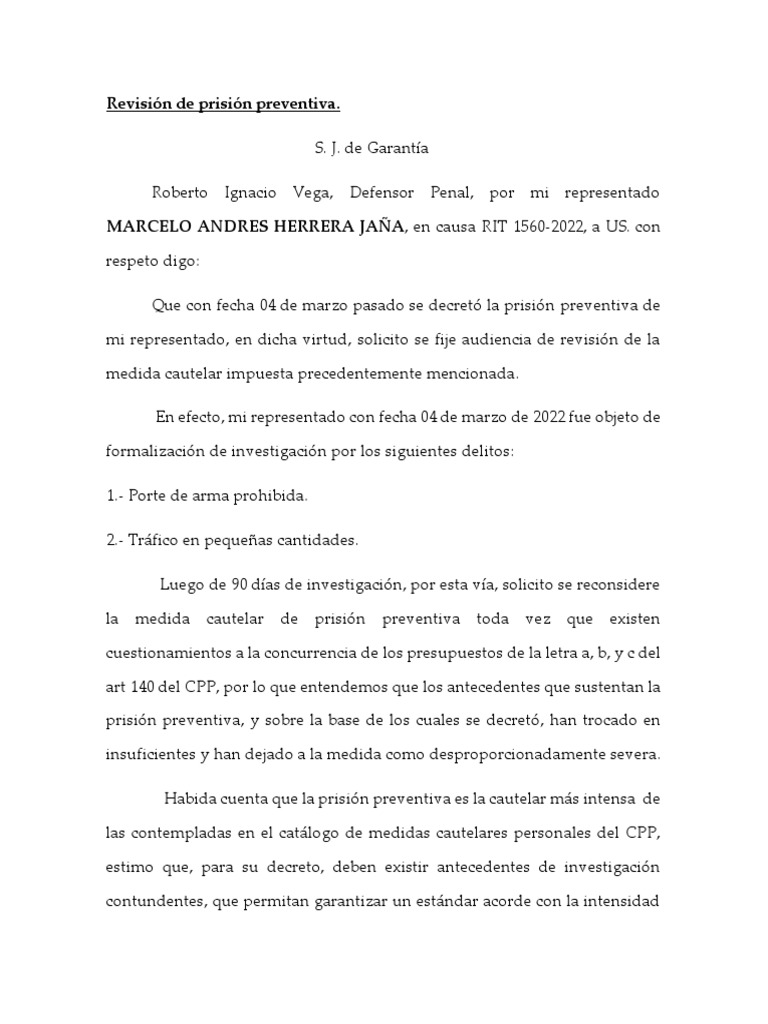 Solicitud de revisión de prisión preventiva | PDF | Mandato | Justicia