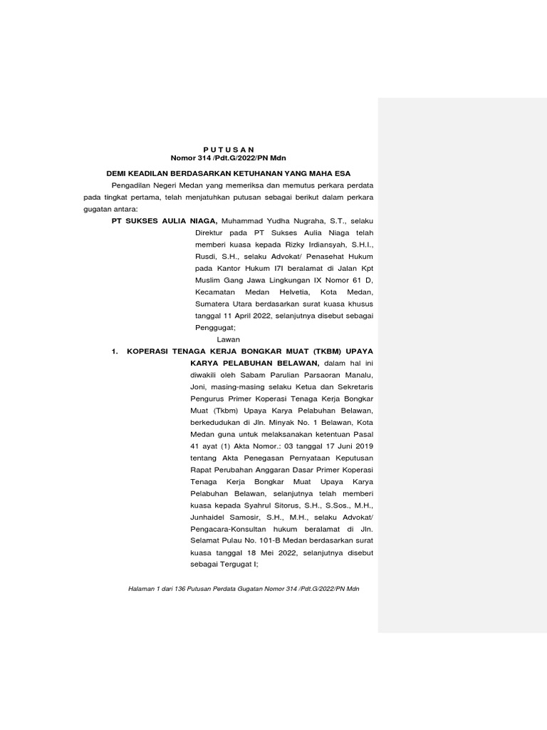 Salinan Putusan 314 PDT G 2022 PN MDN | PDF