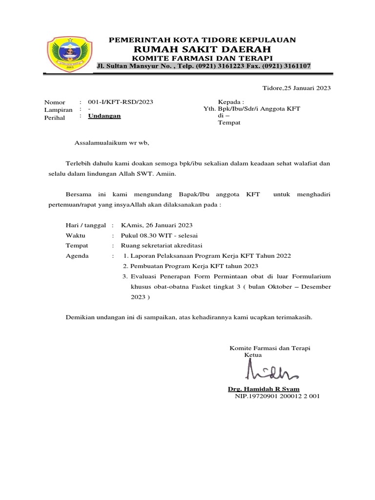 Undangan Rapat KFT - No.1 2023 | PDF