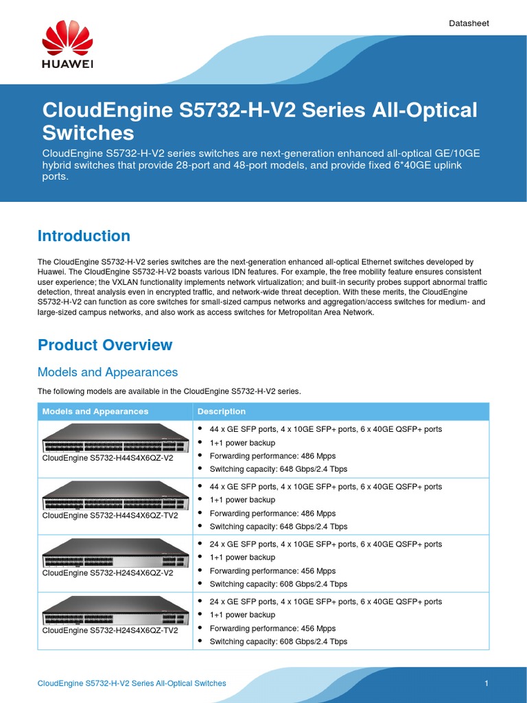 Huawei CloudEngine S5732-H-V2 Series All-Optical Switches Datasheet | PDF