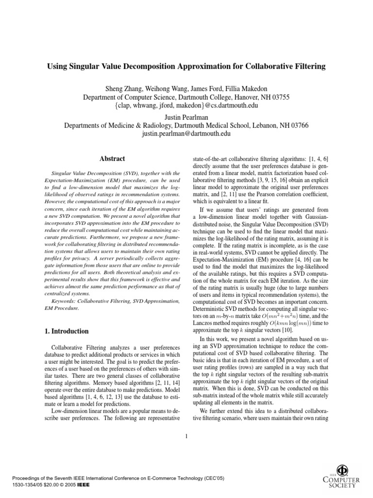 Using Singular Value Decomposition Approximation For Collaborati | PDF | Matrix (Mathematics ...