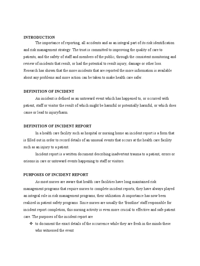 Assignment On Incidental Report | PDF | Nursing | Risk
