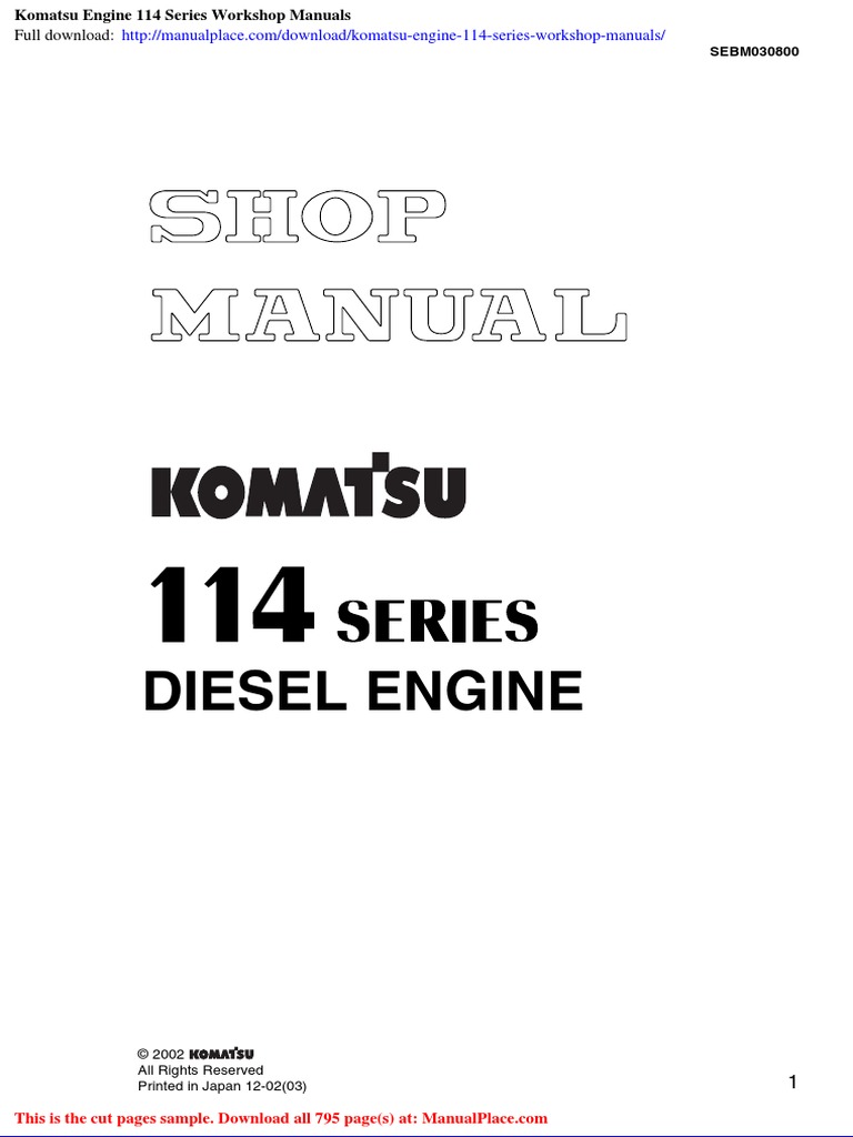 Komatsu Engine 114 Series Workshop Manuals | PDF | Horsepower | Engines