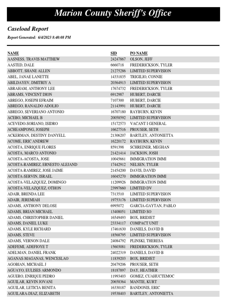 Marion County Probation Caseload Report | PDF